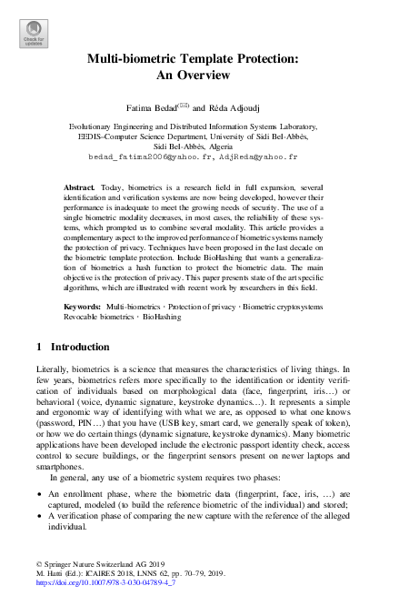 Pdf Multi Biometric Template Protection An Overview