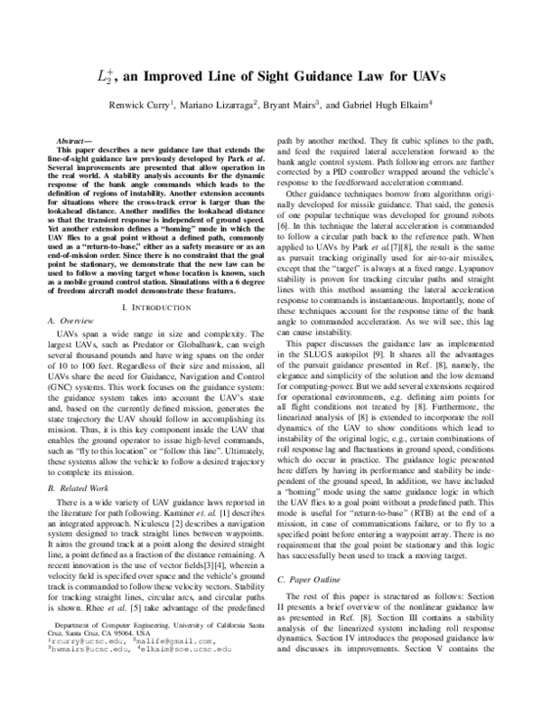 (PDF) L + 2 , an improved line of sight guidance law for UAVs