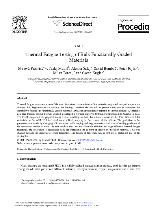 Pdf Thermal Fatigue Testing Of Bulk Functionally Graded Materials