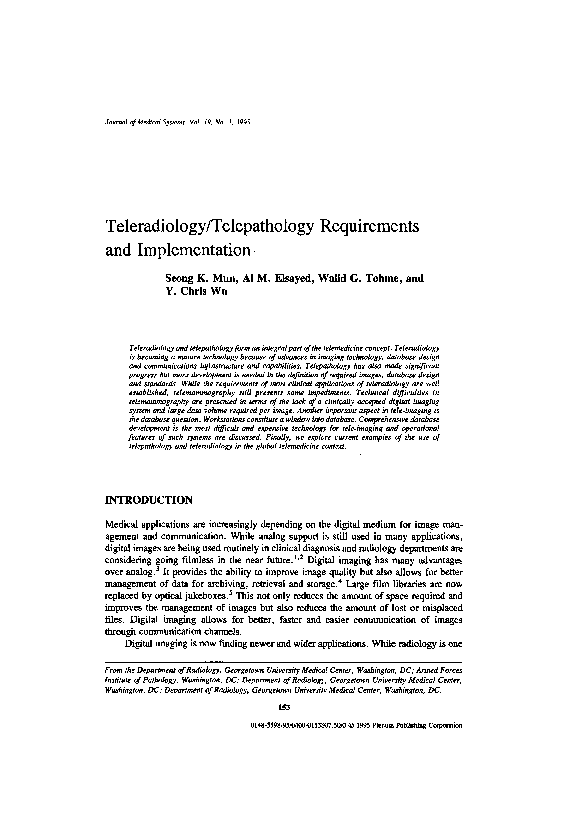 (PDF) Teleradiology/Telepathology requirements and implementation