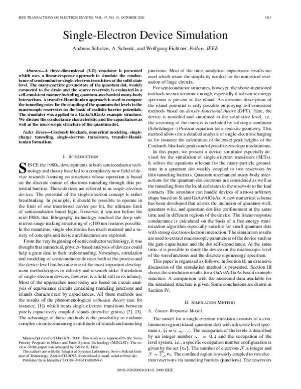 Pdf Single Electron Device Simulation
