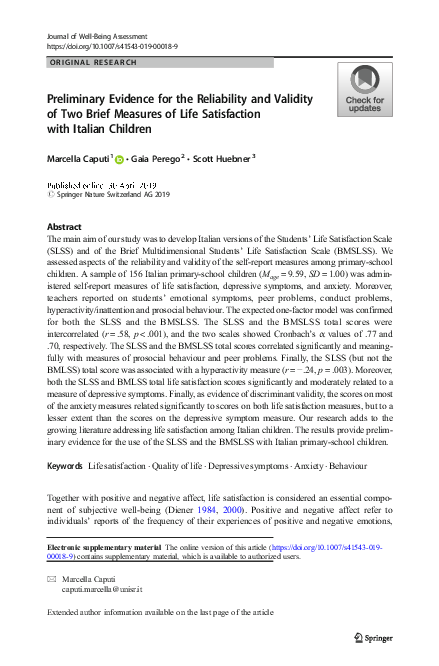 (PDF) Preliminary Evidence for the Reliability and Validity of Two Brief Measures of Life ...