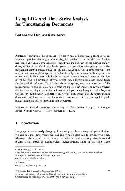 (PDF) Using LDA and Time Series Analysis for Timestamping Documents