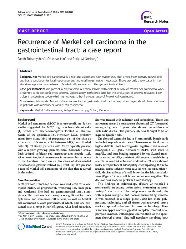 (PDF) Recurrence of Merkel cell carcinoma in the gastrointestinal tract ...