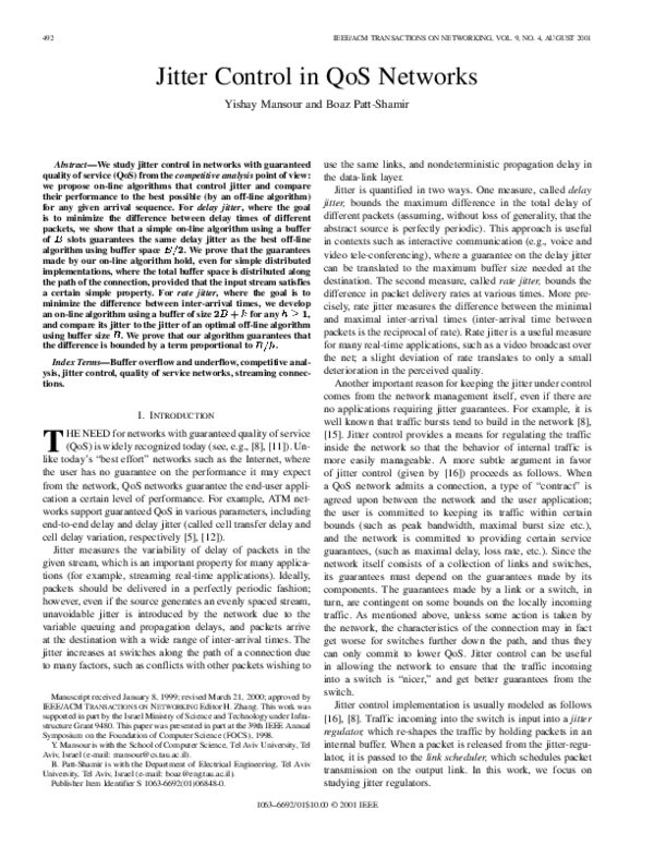 Pdf Jitter Control In Qos Networks