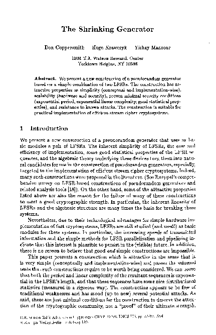 (PDF) The Shrinking Generator