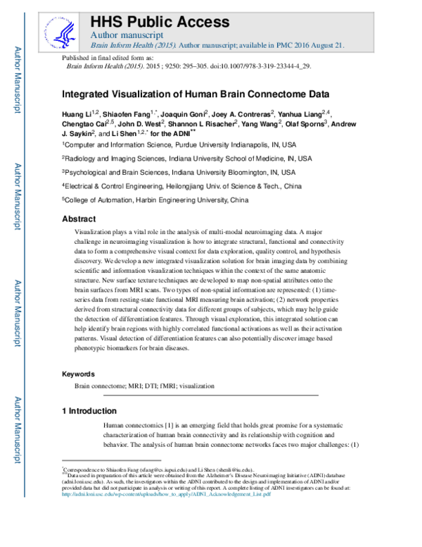 (PDF) Integrated Visualization of Human Brain Connectome Data