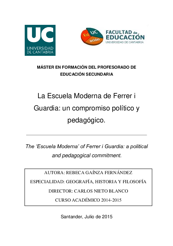 (PDF) La Escuela Moderna de Ferrer i Guardia: un compromiso político y ...