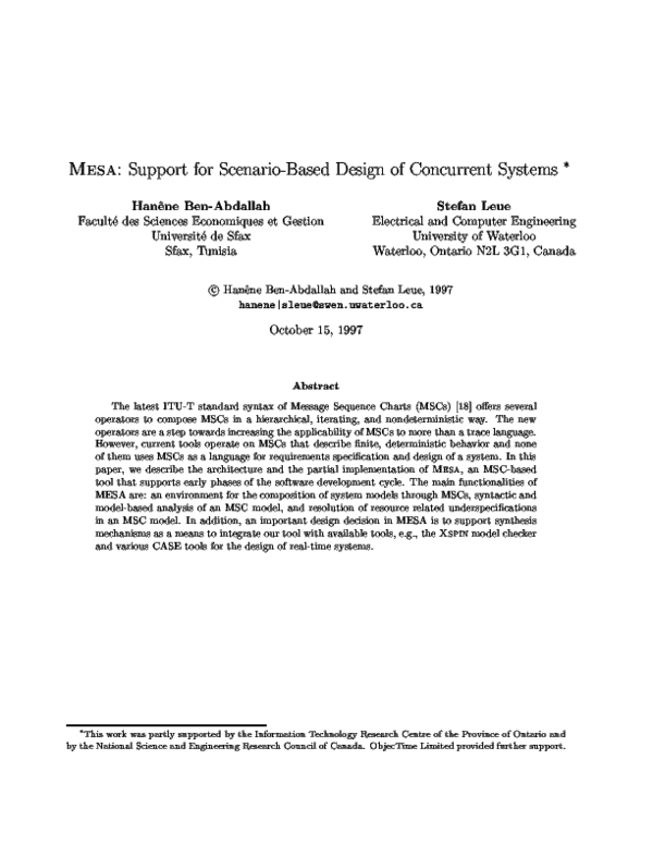 (PDF) Mesa: Support for scenario-based design of concurrent systems