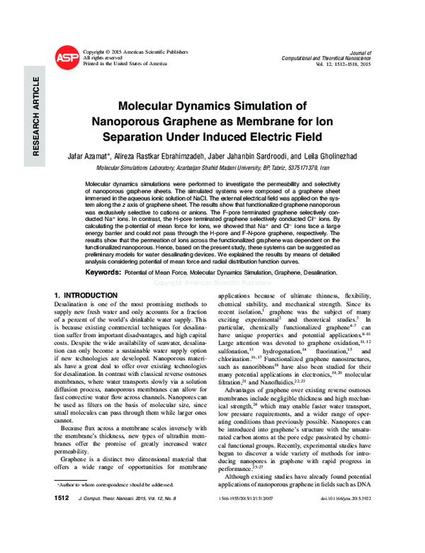(PDF) Molecular Dynamics Simulation of Nanoporous Graphene as Membrane ...