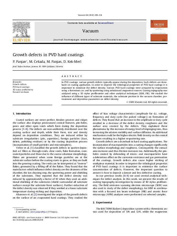 (PDF) Growth defects in PVD hard coatings