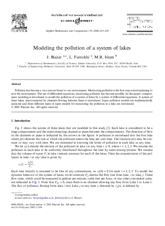 (PDF) Modeling the pollution of a system of lakes