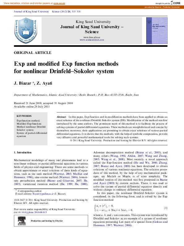 Pdf Exp And Modified Exp Function Methods For Nonlinear Drinfeld