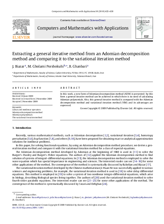 Pdf Extracting A General Iterative Method From An Adomian Decomposition Method And Comparing