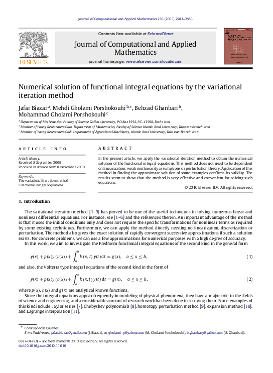 Pdf Numerical Solution Of Functional Integral Equations By The
