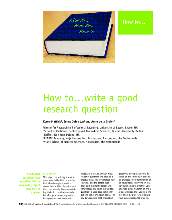 (PDF) How to…write a good research question