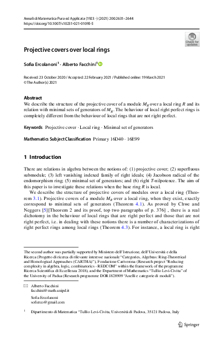 (PDF) Projective covers over local rings