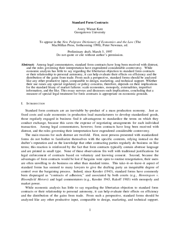 (PDF) Standard Form Contracts