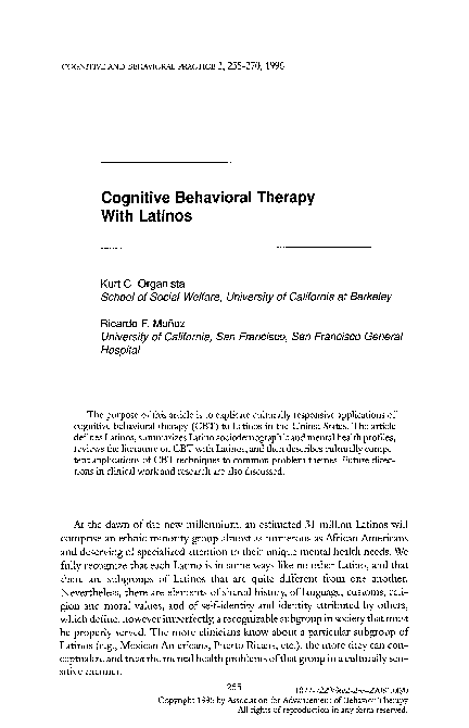 (PDF) Cognitive behavioral therapy with Latinos | Kurt C. ORGANISTA - Academia.edu