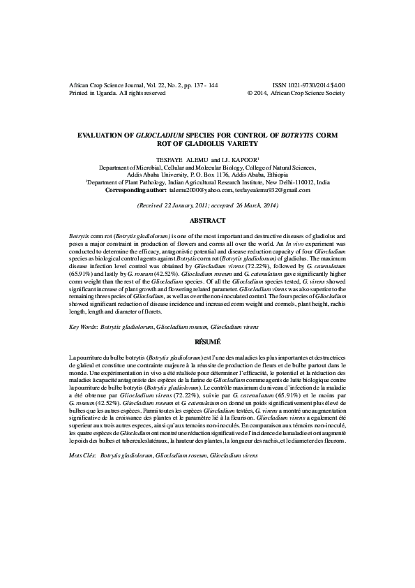 (PDF) In vivo evaluation of Trichoderma and Gliocladium species against ...