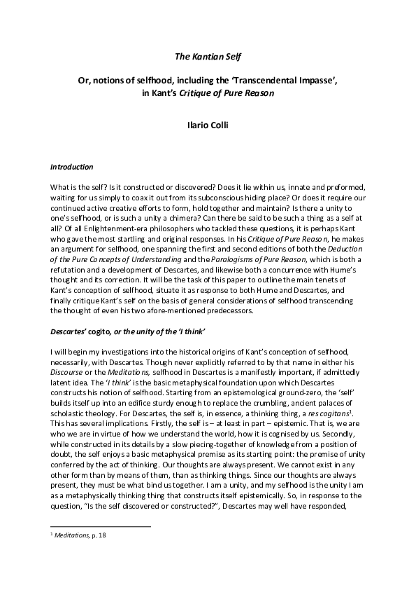 (PDF) The Kantian Self, or - notions of selfhood, including the ...