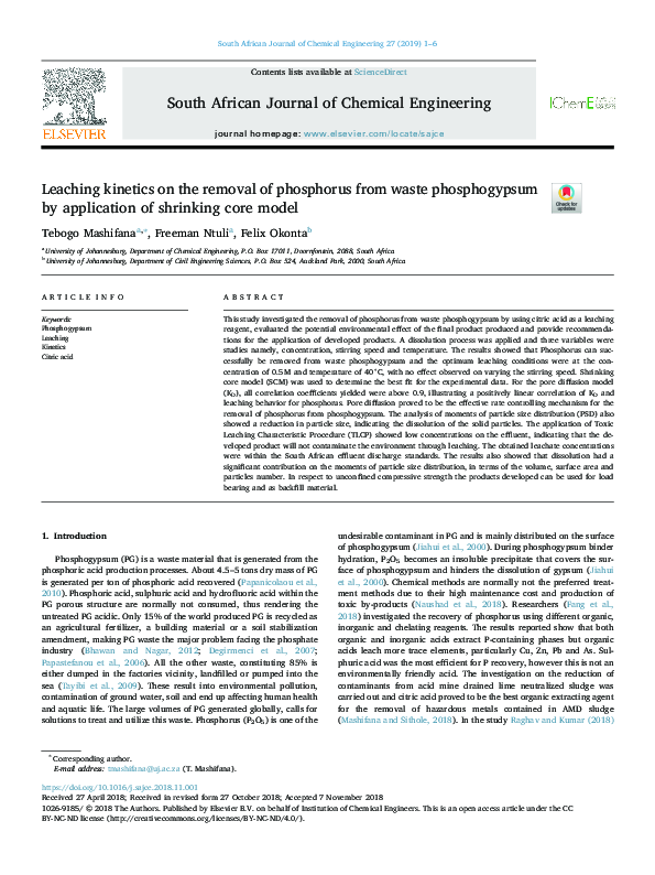 (PDF) Leaching Kinetics on the Removal of Phosphorus from Waste ...