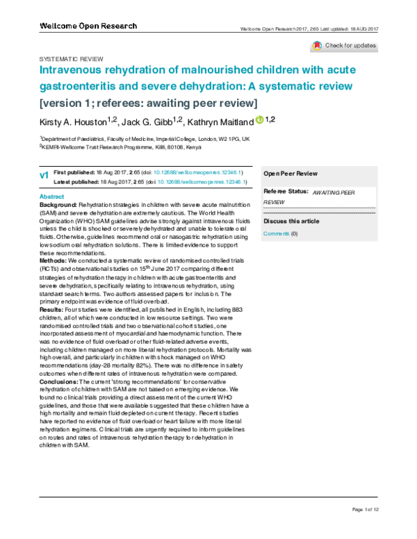 (PDF) Intravenous rehydration of malnourished children with acute ...