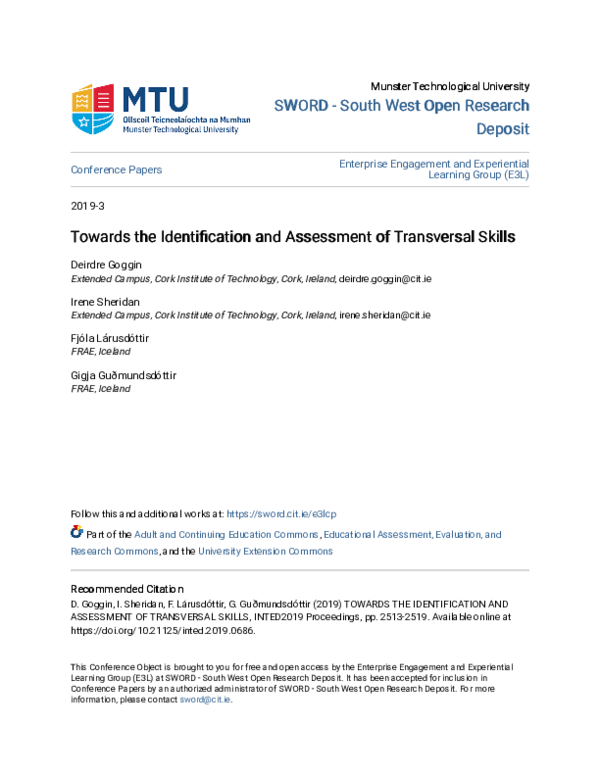 (PDF) Towards the Identification and Assessment of Transversal Skills