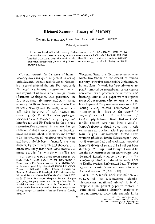 (PDF) Exploring Richard Semon's Influential Memory Theory