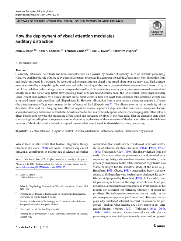 (PDF) How the deployment of visual attention modulates auditory distraction