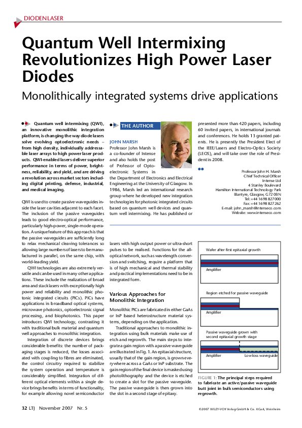 (PDF) Quantum Well Intermixing Revolutionizes High Power Laser Diodes