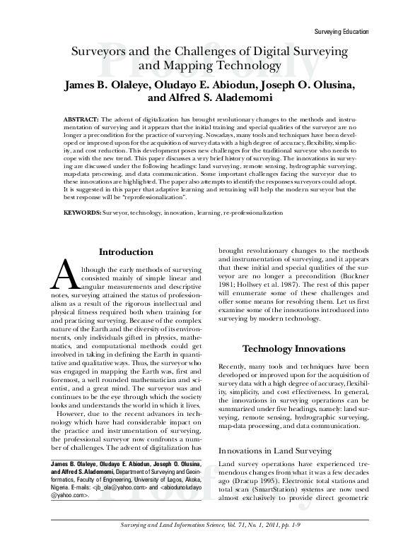 (PDF) Surveyors and the Challenges of Digital Surveying and Mapping ...