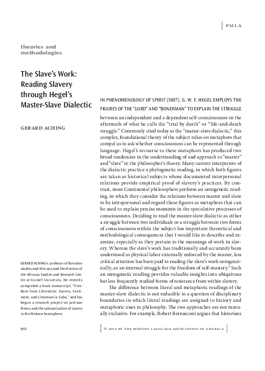 (PDF) The Slave's Work: Reading Slavery through Hegel's Master-Slave ...