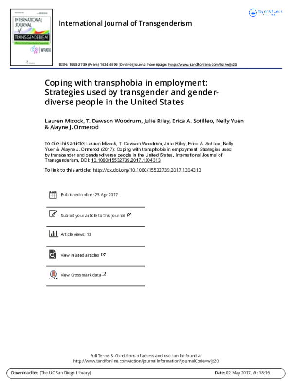 (PDF) Coping with transphobia in employment: Strategies used by transgender and gender-diverse ...
