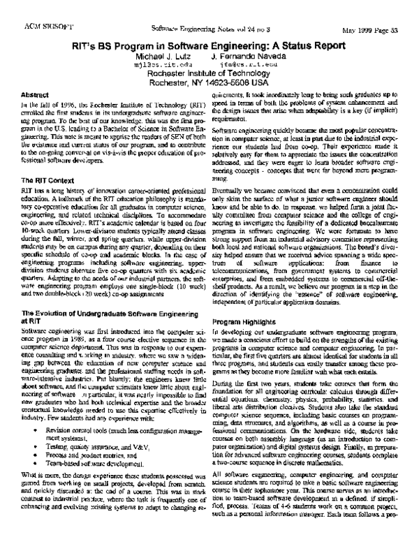 (PDF) RIT's BS program in software engineering | J. Fernando Naveda ...