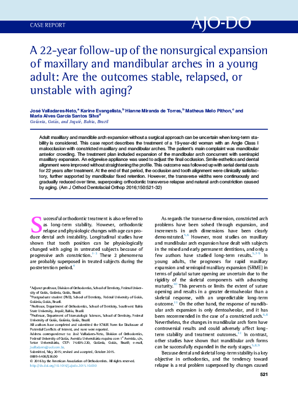 (PDF) A 22-year follow-up of the nonsurgical expansion of maxillary and ...