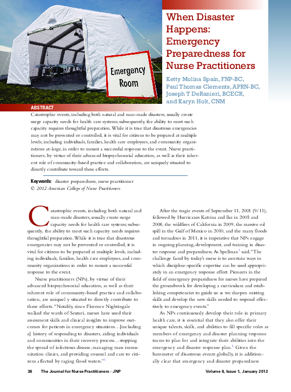 (PDF) When Disaster Happens: Emergency Preparedness for Nurse Practitioners