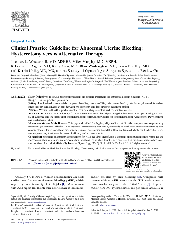 (PDF) Clinical Practice Guideline for Abnormal Uterine Bleeding ...