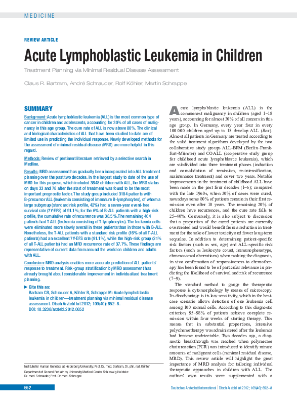 (PDF) Acute lymphoblastic leukemia in children