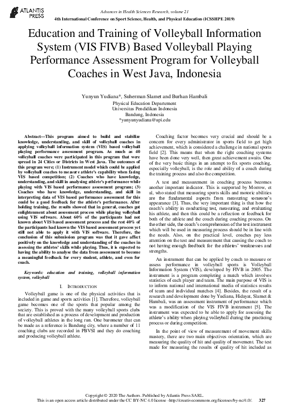 (PDF) Education and Training of Volleyball Information System (VIS FIVB ...