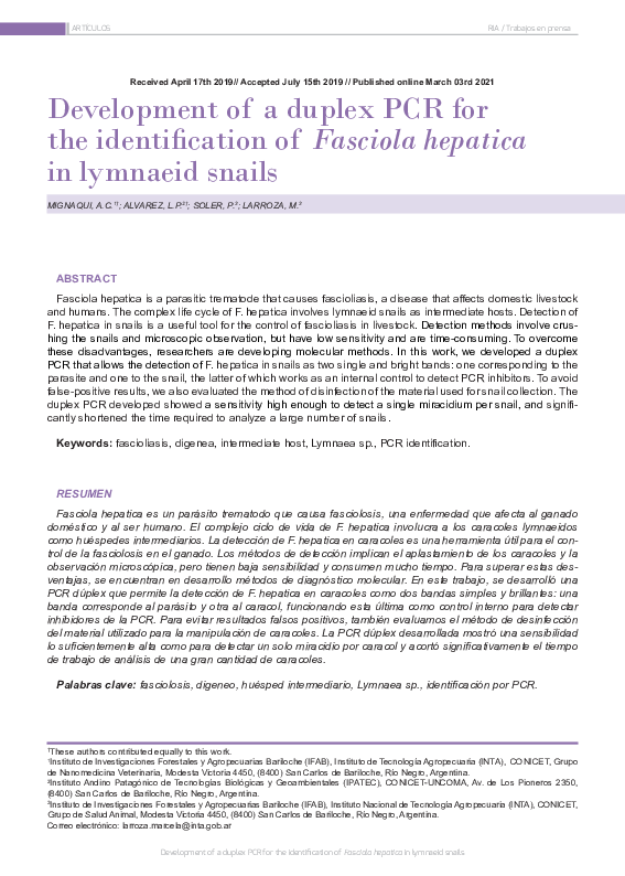 (PDF) Duplex PCR for Detecting Fasciola in Snails