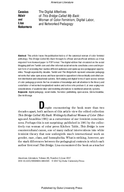 (PDF) The Digital Afterlives of This Bridge Called My Back : Woman of ...