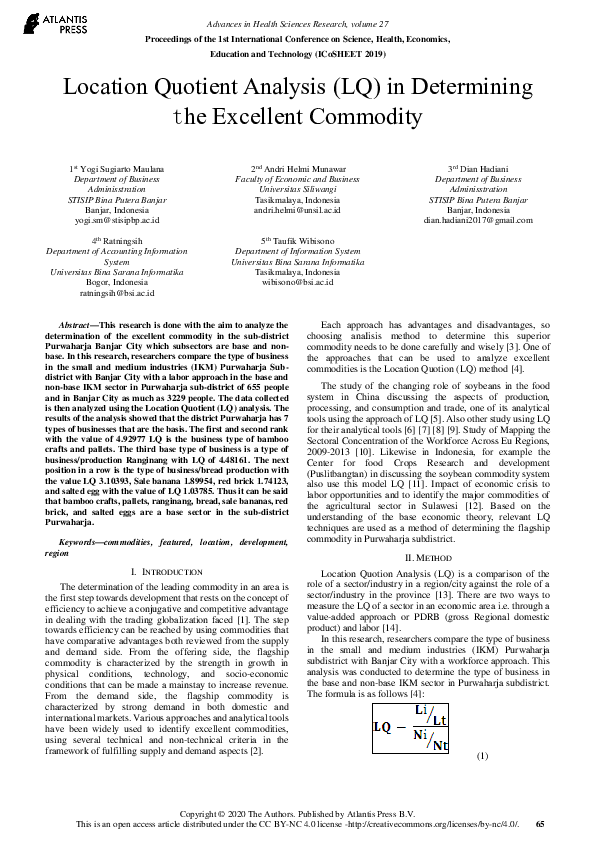 (PDF) Location Quotient Analysis (LQ) in Determining the Excellent ...