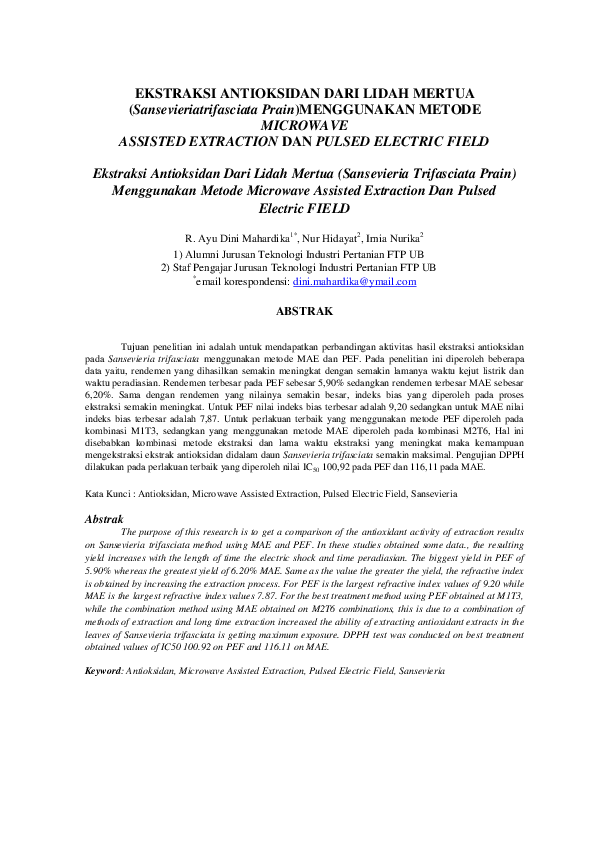 (PDF) Ekstraksi Antioksidan Dari Lidah Mertua (Sansevieria trifasciata ...