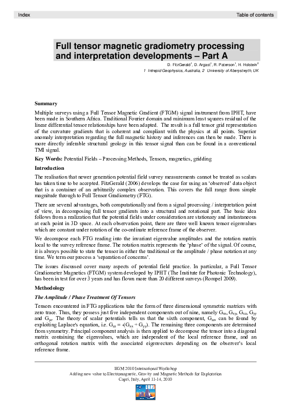 (PDF) Full tensor magnetic gradiometry processing and interpretation developments
