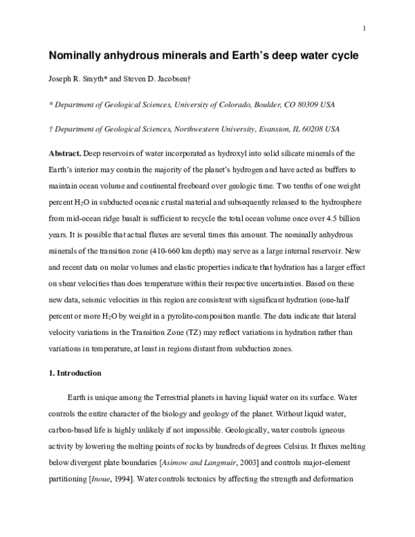 (PDF) Nominally Anhydrous Minerals and Earth's Deep Water Cycle ...