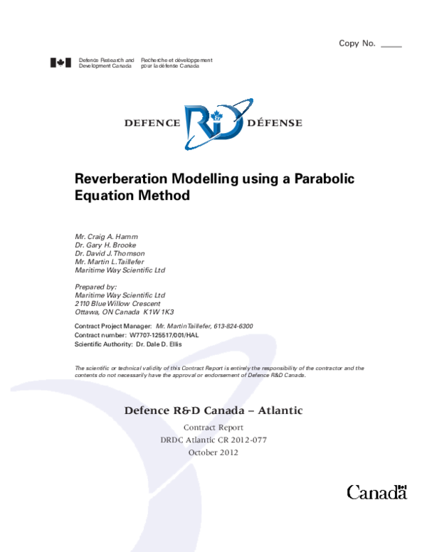 Pdf Reverberation Modelling Using A Parabolic Equation Method
