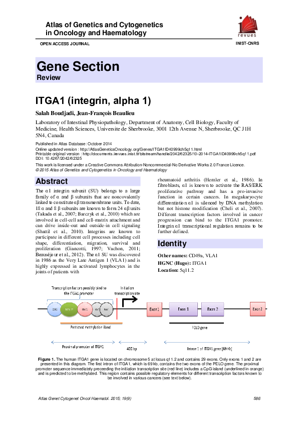 (PDF) ITGA1 (integrin, alpha 1)