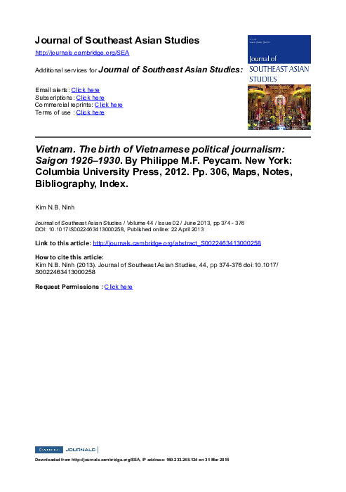 (PDF) Vietnam. The birth of Vietnamese political journalism: Saigon ...