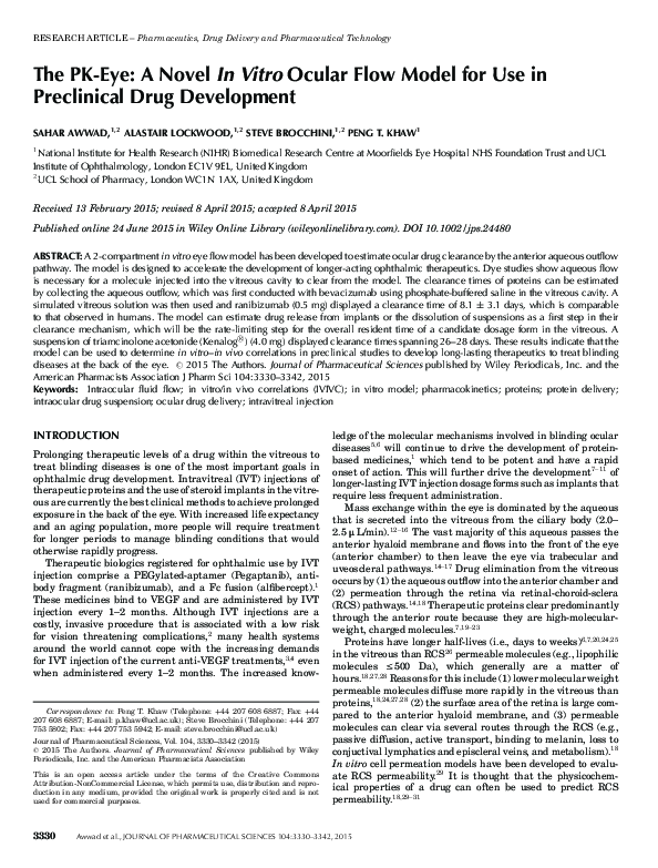(PDF) The PK-Eye: A Novel In Vitro Ocular Flow Model for Use in ...